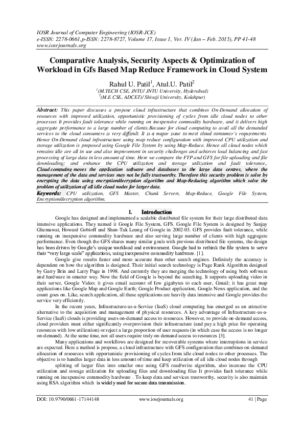 Pdf Comparative Analysis Security Aspects And Optimization Of Workload In Gfs Based Map Reduce