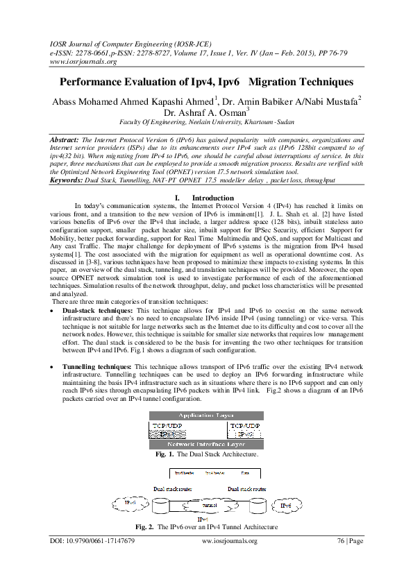 (PDF) Performance Evaluation of Ipv4, Ipv6 Migration Techniques