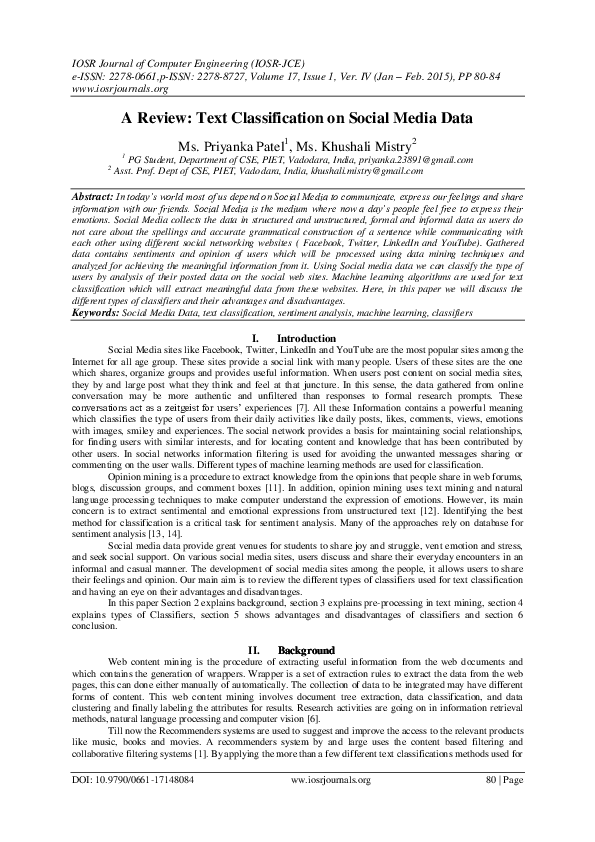 (PDF) A Review: Text Classification on Social Media Data