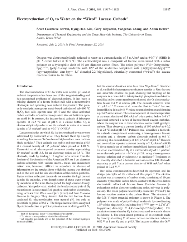 (PDF) Electroreduction of O 2 to Water on the “Wired” Laccase Cathode