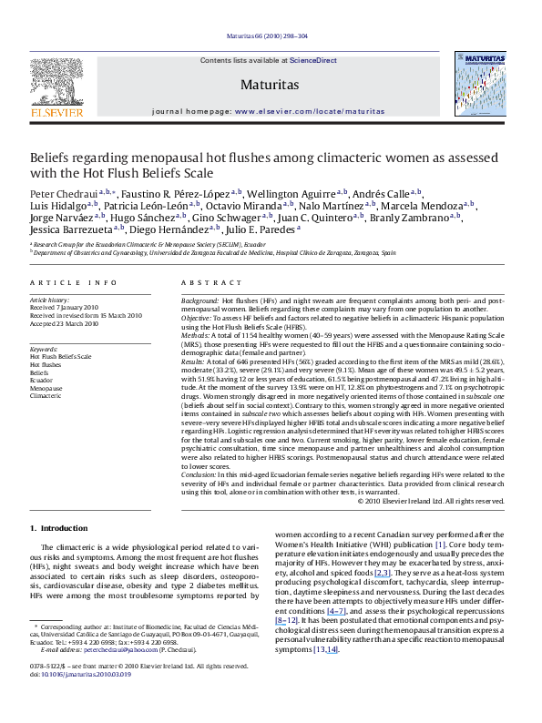 (PDF) Beliefs regarding menopausal hot flushes among climacteric women ...