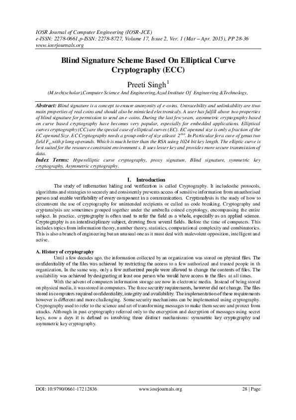 (PDF) Blind Signature Scheme Based On Elliptical Curve Cryptography (ECC