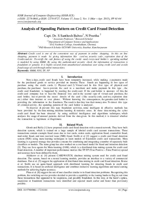(PDF) Analysis of Spending Pattern on Credit Card Fraud Detection