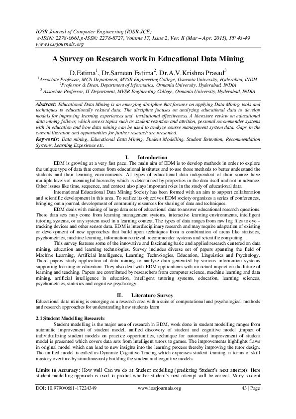 Pdf A Survey On Research Work In Educational Data Mining