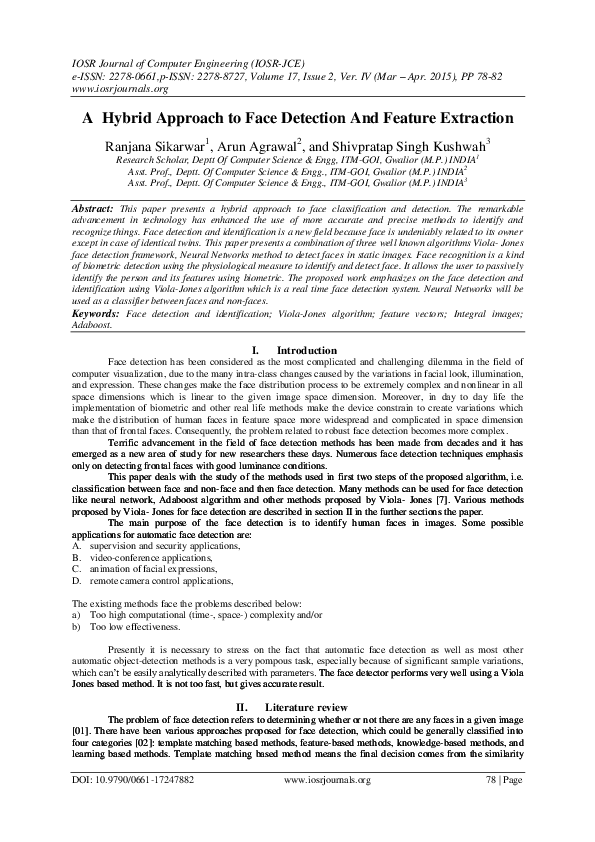 Pdf A Hybrid Approach To Face Detection And Feature Extraction
