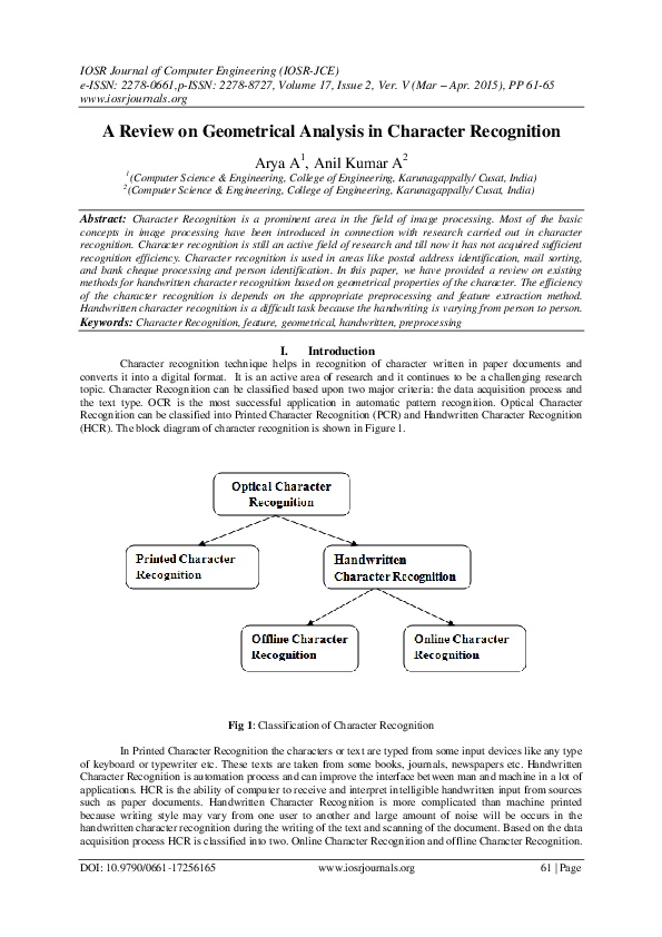 Pdf A Review On Geometrical Analysis In Character Recognition