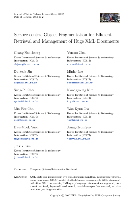 (PDF) Service-Centric Object Fragmentation for Efficient Retrieval and Management of Huge XML ...