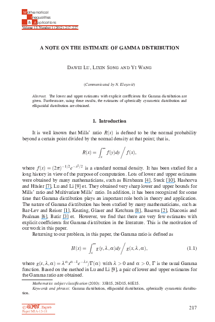 (PDF) A note on the estimate of Gamma distribution