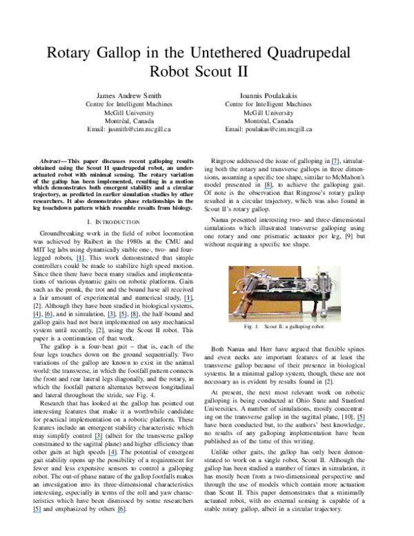 (PDF) Rotary gallop in the untethered quadrupedal robot scout II