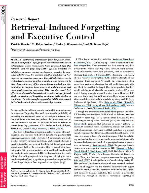 (PDF) Retrieval-Induced Forgetting and Executive Control