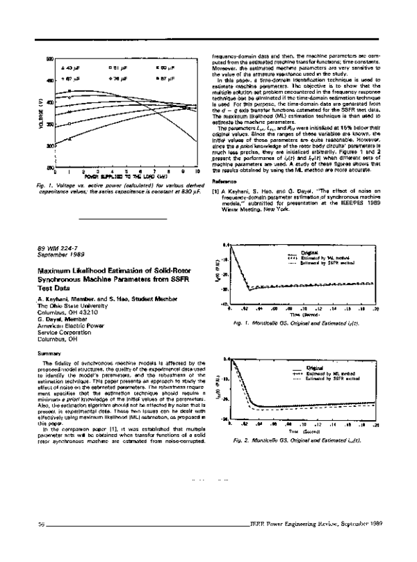 Pdf Maximum Likelihood Estimation Of Solid Rotor Synchronous Machine Parameters From Ssfr Test 
