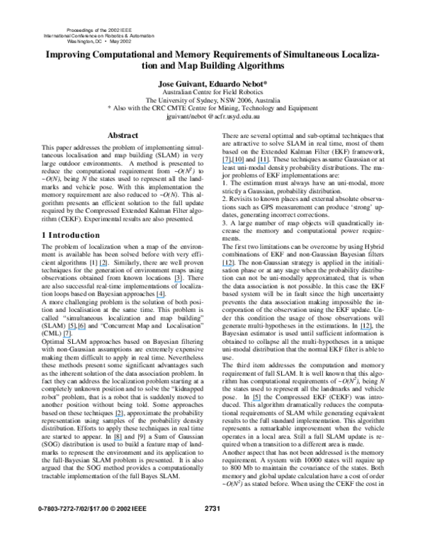 Pdf Improving Computational And Memory Requirements Of Simultaneous Localization And Map