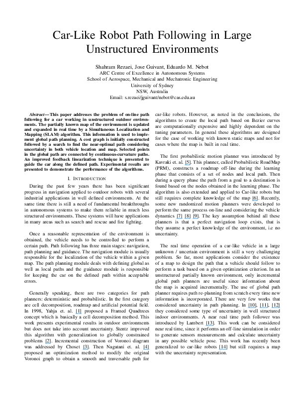 (PDF) Car-like robot path following in large unstructured environments