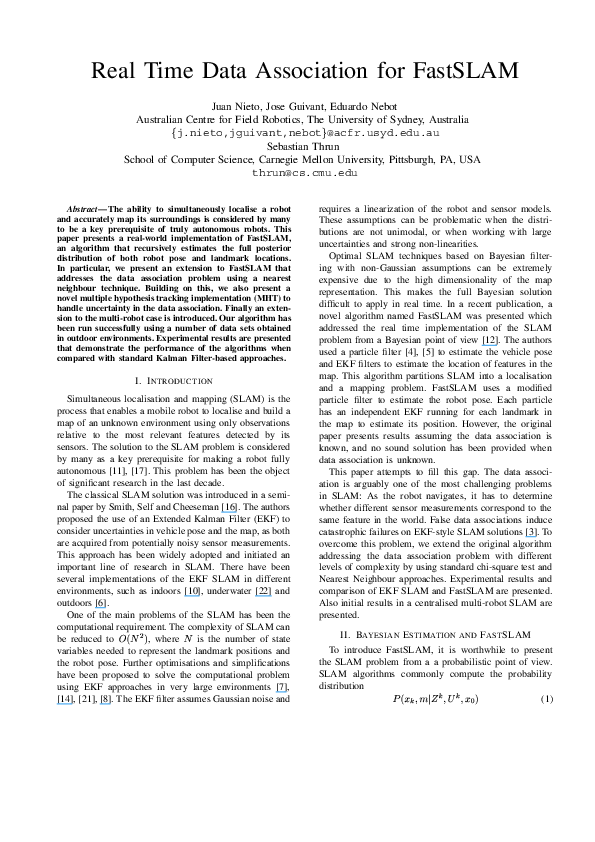 (PDF) FastSLAM: Real-Time Data Association Methods