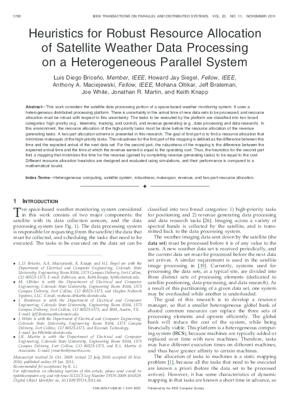 (PDF) Heuristics for Robust Resource Allocation of Satellite Weather Data Processing on a ...