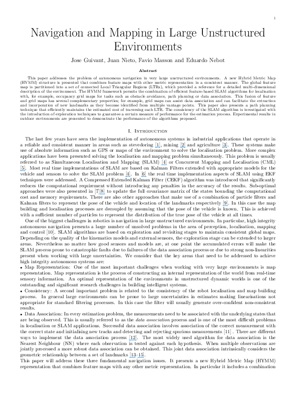 Navigation and Mapping in Large Unstructured Environments