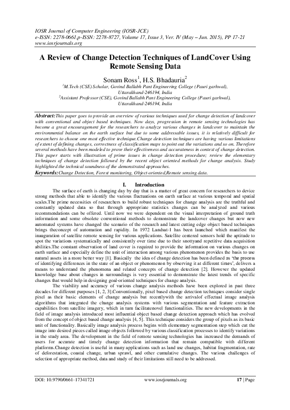 (PDF) A Review of Change Detection Techniques of LandCover Using Remote ...