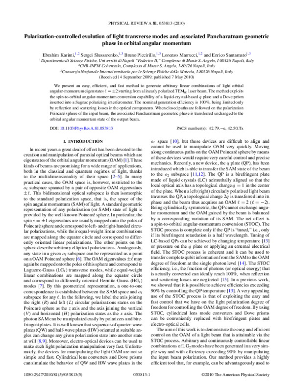 (PDF) Polarization-controlled evolution of light transverse modes and associated Pancharatnam ...