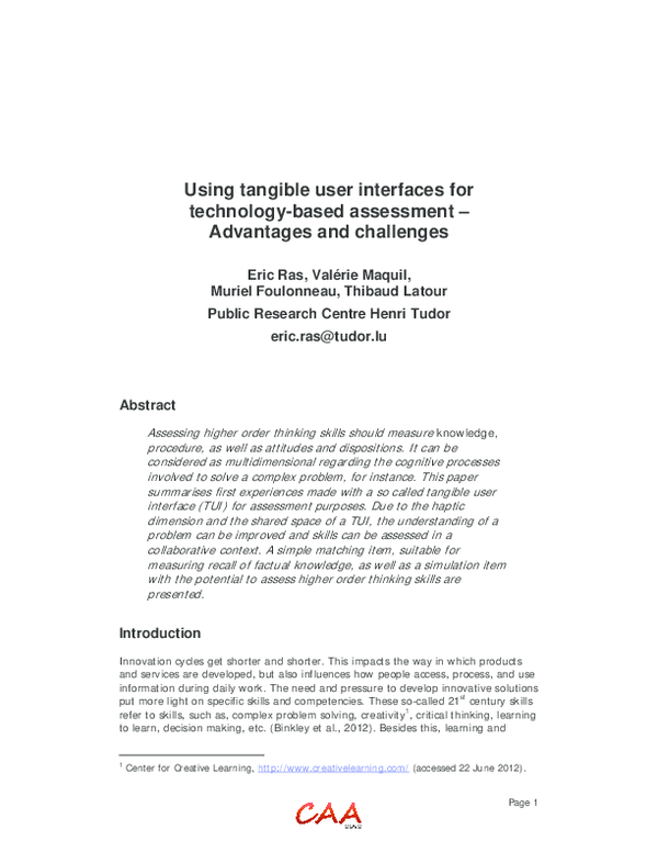 (PDF) Using tangible user interfaces for technology-based assessment–Advantages and challenges