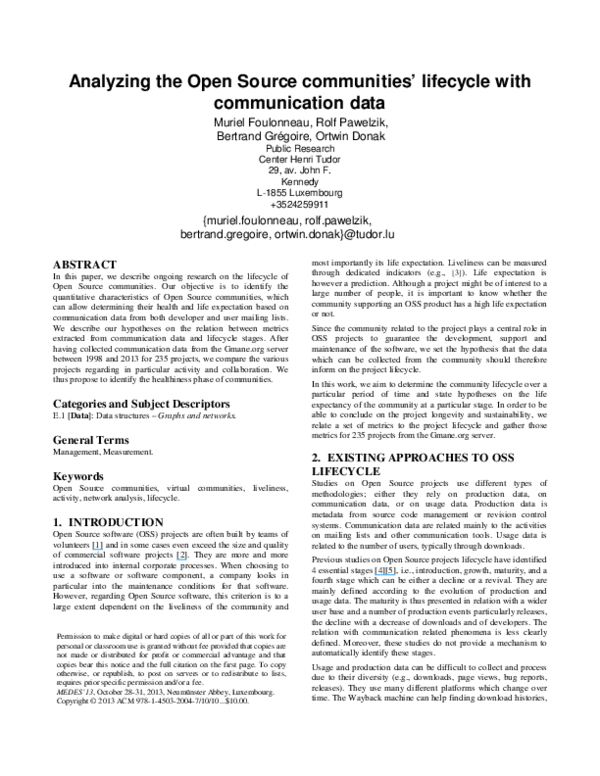 (PDF) Analyzing the open source communities' lifecycle with communication data