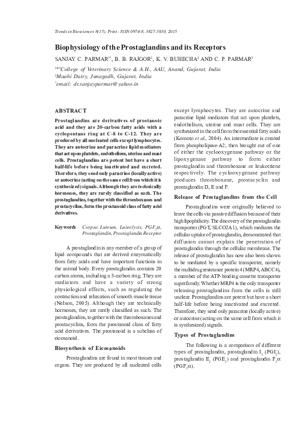(PDF) Biophysiology of the Prostaglandins and its Receptors