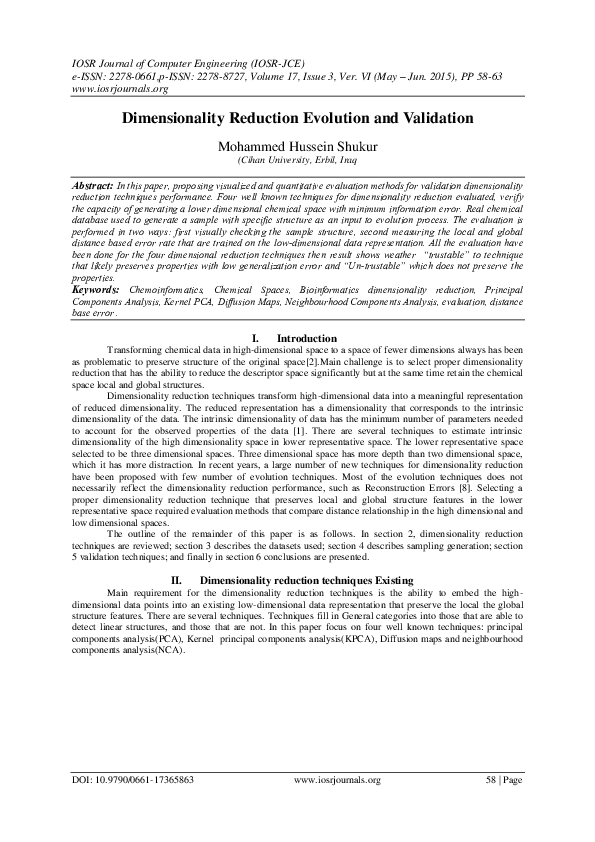 (PDF) Dimensionality Reduction Evolution and Validation