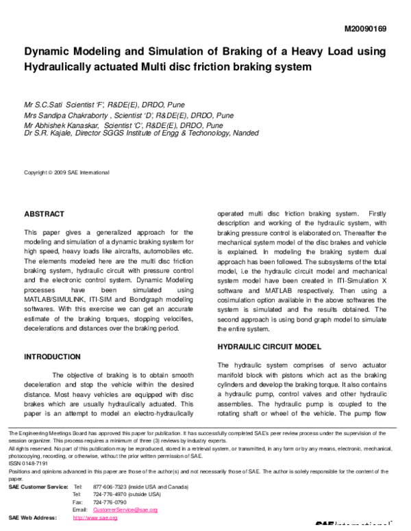 (DOC) Dynamic Modeling and Simulation of Braking of a Heavy Load using ...