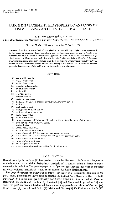 (PDF) Large displacement elastoplastic analysis of frames using an iterative LCP approach