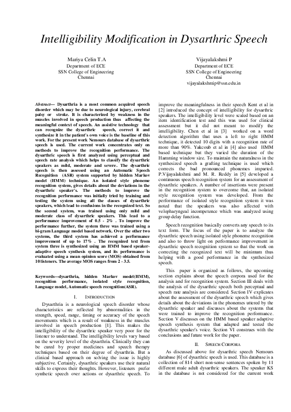 (PDF) Intelligibility Modification in Dysarthric Speech