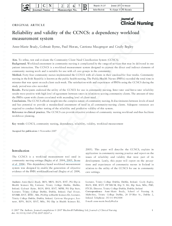 (PDF) Assessing the CCNCS for Community Nursing Workload