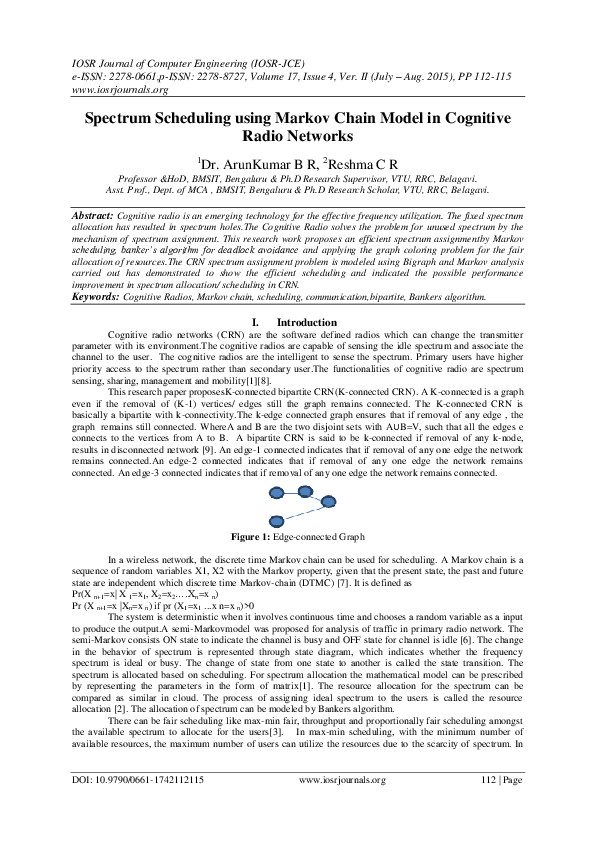 Pdf Spectrum Scheduling Using Markov Chain Model In Cognitive Radio Networks
