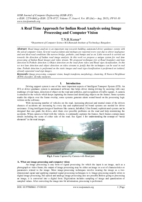 (PDF) A Real Time Approach for Indian Road Analysis using Image ...