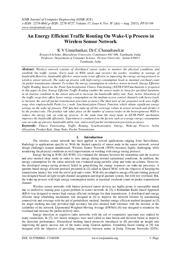 Pdf An Energy Efficient Traffic Routing On Wake Up Process In Wireless Sensor Network Iosr