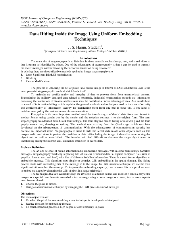(PDF) Data Hiding Inside the Image Using Uniform Embedding Techniques