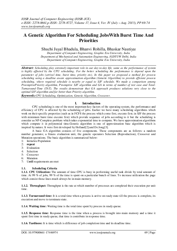 (PDF) A Genetic Algorithm For Scheduling JobsWith Burst Time And Priorities