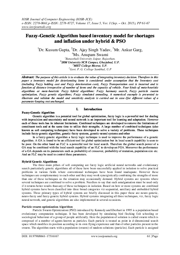 Pdf Fuzzy Genetic Algorithm Based Inventory Model For Shortages And