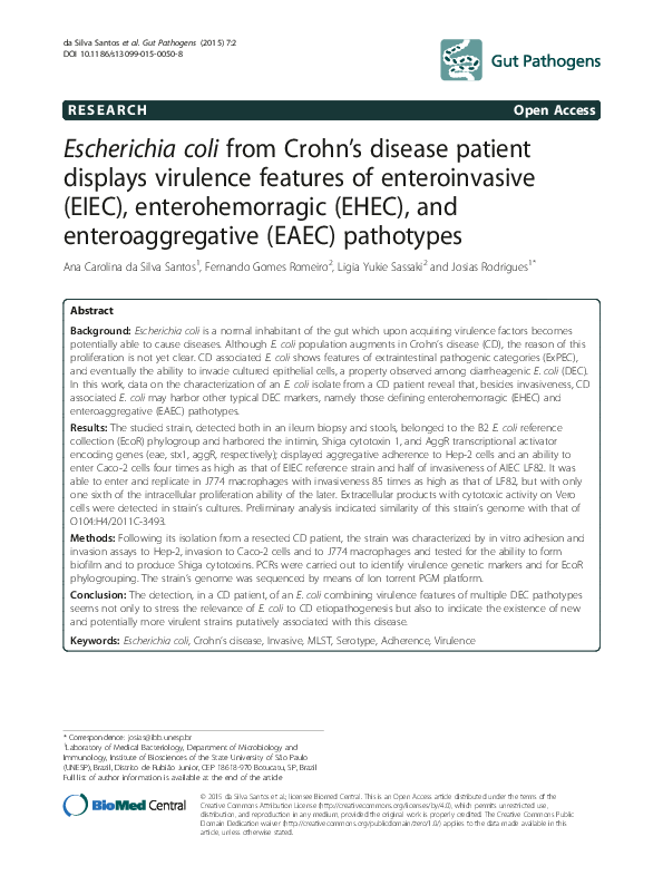 (PDF) Escherichia coli from Crohn’s disease patient displays virulence ...