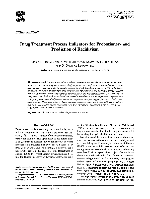 (PDF) Drug treatment process indicators for probationers and prediction ...