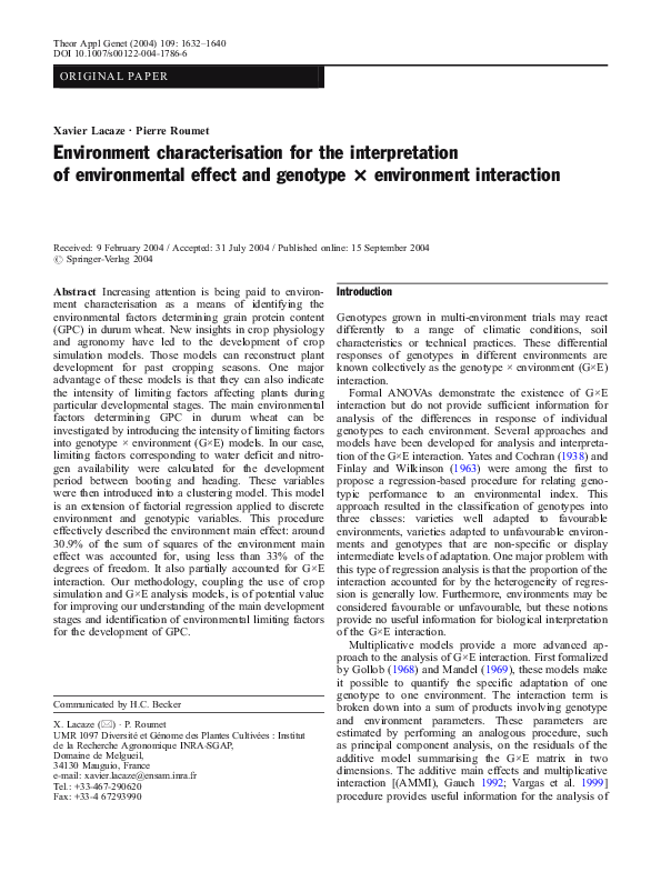 (PDF) Environment characterisation for the interpretation of ...