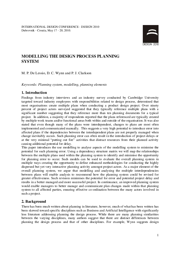 (PDF) Modelling the design process planning system