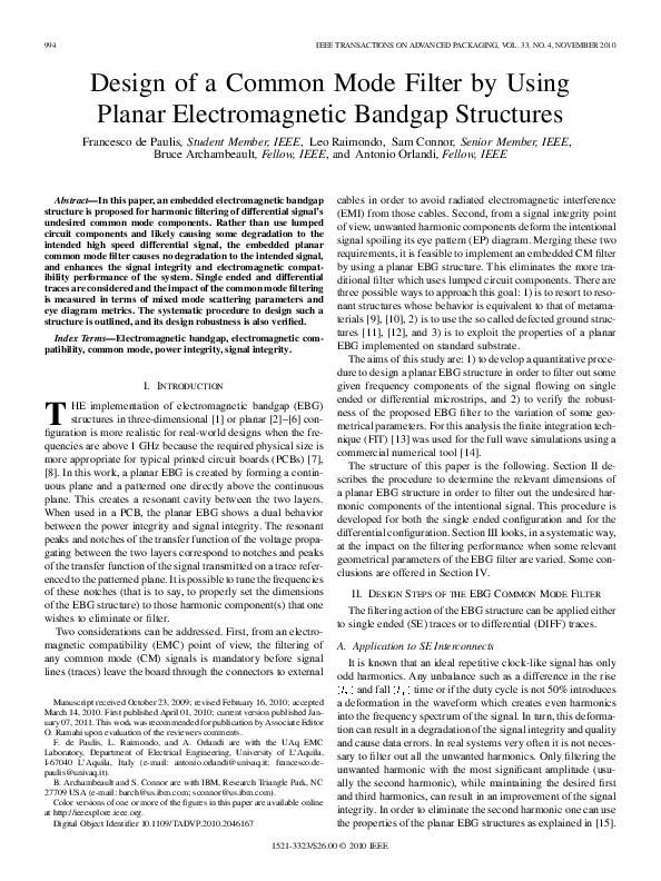 (PDF) Design of a Common Mode Filter by Using Planar Electromagnetic ...