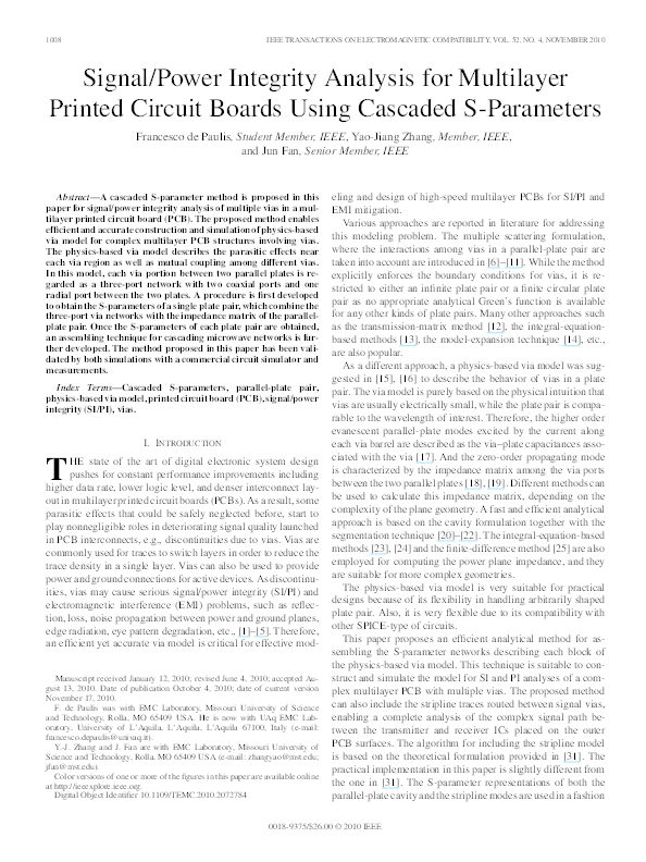 (PDF) Signal/Power Integrity Analysis for Multilayer Printed Circuit Boards Using Cascaded S ...
