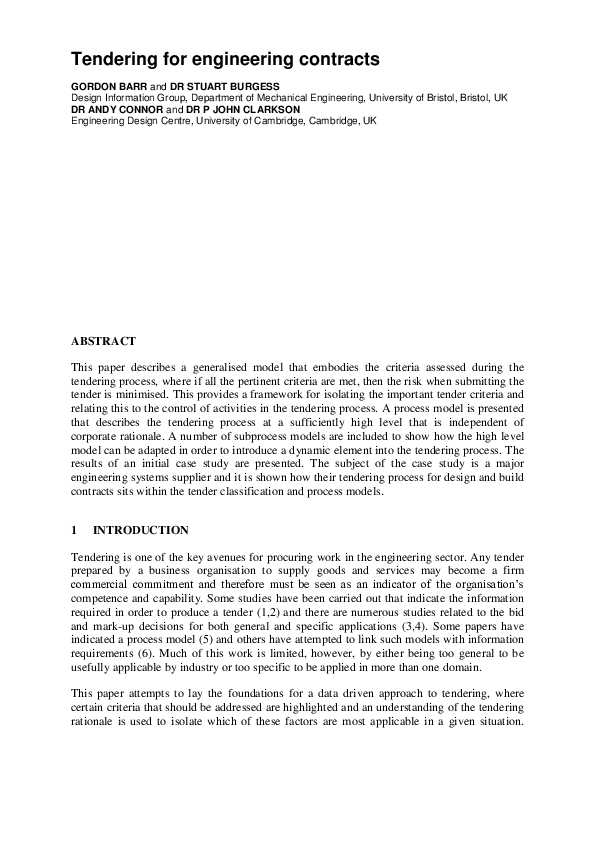 (PDF) Tendering for engineering contracts