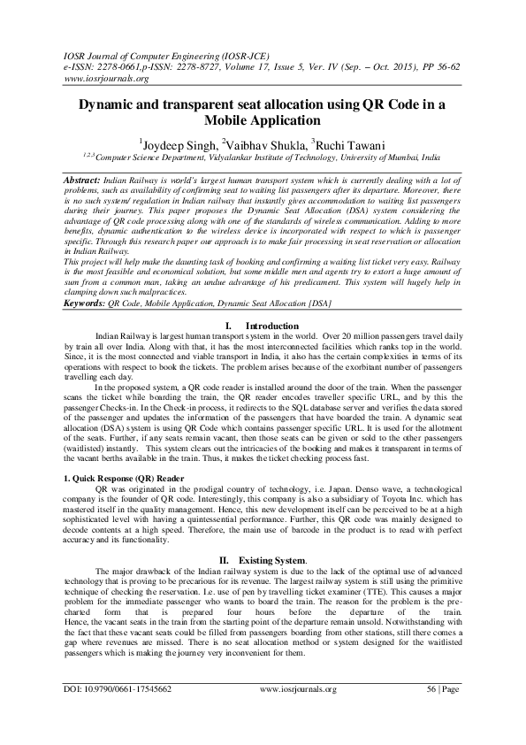 (PDF) Dynamic and transparent seat allocation using QR Code in a Mobile ...