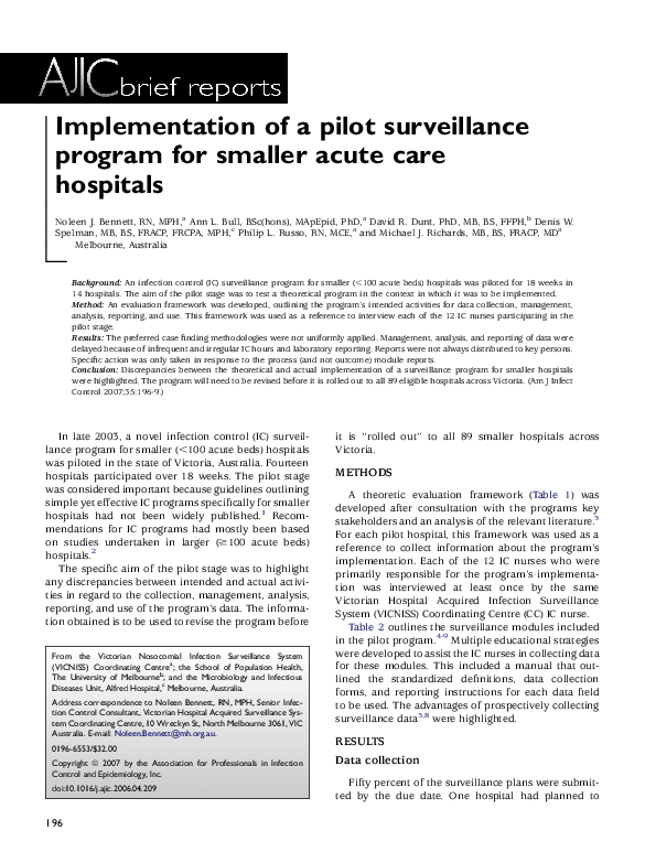 (PDF) Implementation of a pilot surveillance program for smaller acute ...