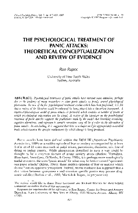 (PDF) The psychological treatment of panic attacks: Theoretical ...
