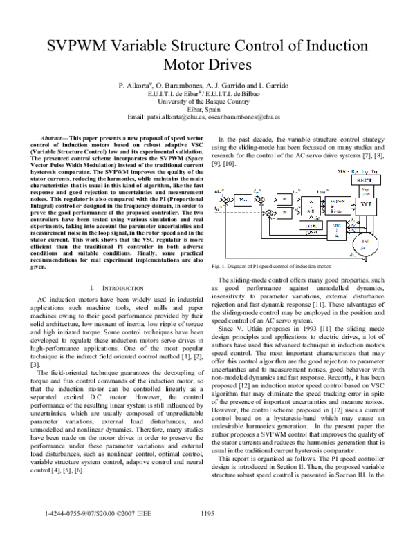 Pdf Svpwm Variable Structure Control Of Induction Motor Drives Alexander Garrido