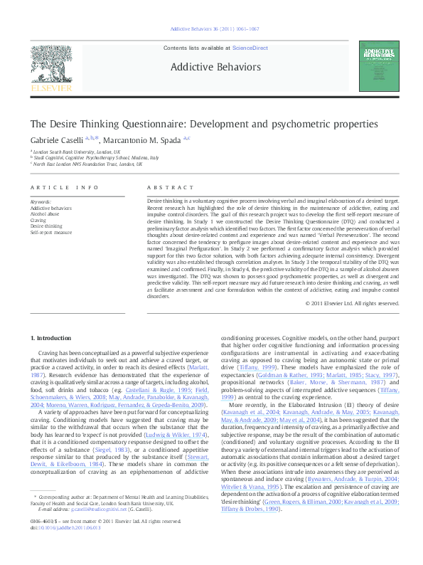 (PDF) The Desire Thinking Questionnaire: Development and psychometric ...