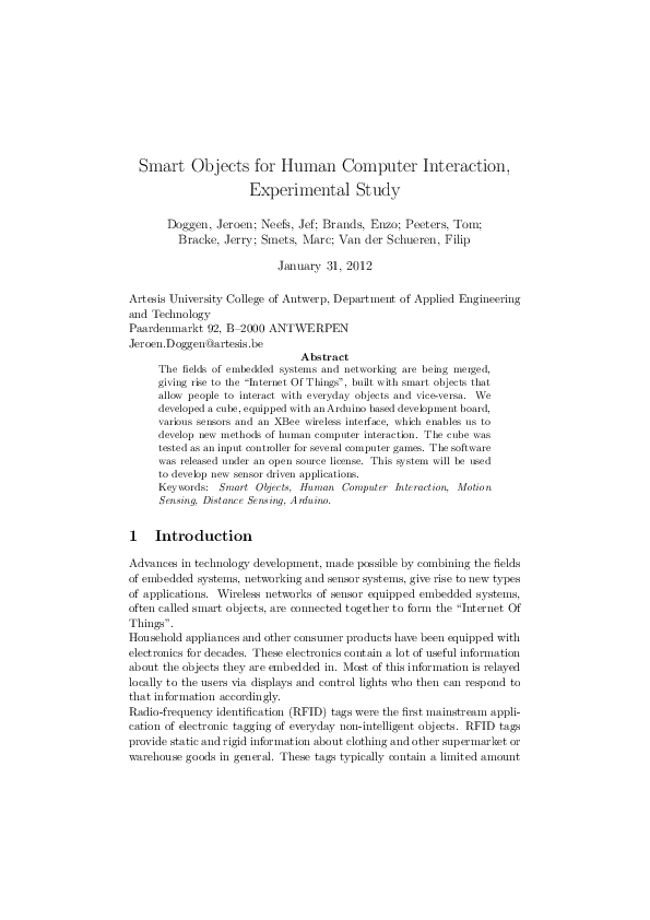 (PDF) Smart Objects for Human Computer Interaction, Experimental Study