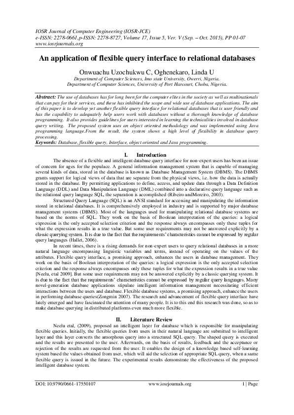 (PDF) An application of flexible query interface to relational databases